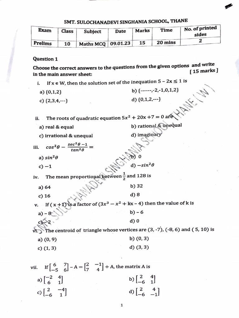 Sulochanadevi Maths Prelims 2023 PDF | PDF | Elementary Mathematics ...