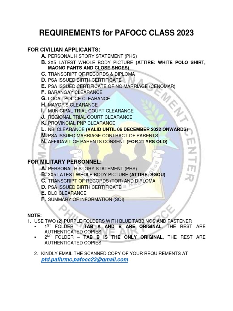 Requirements For PAFOCC CL-2023 | PDF | Sports & Recreation