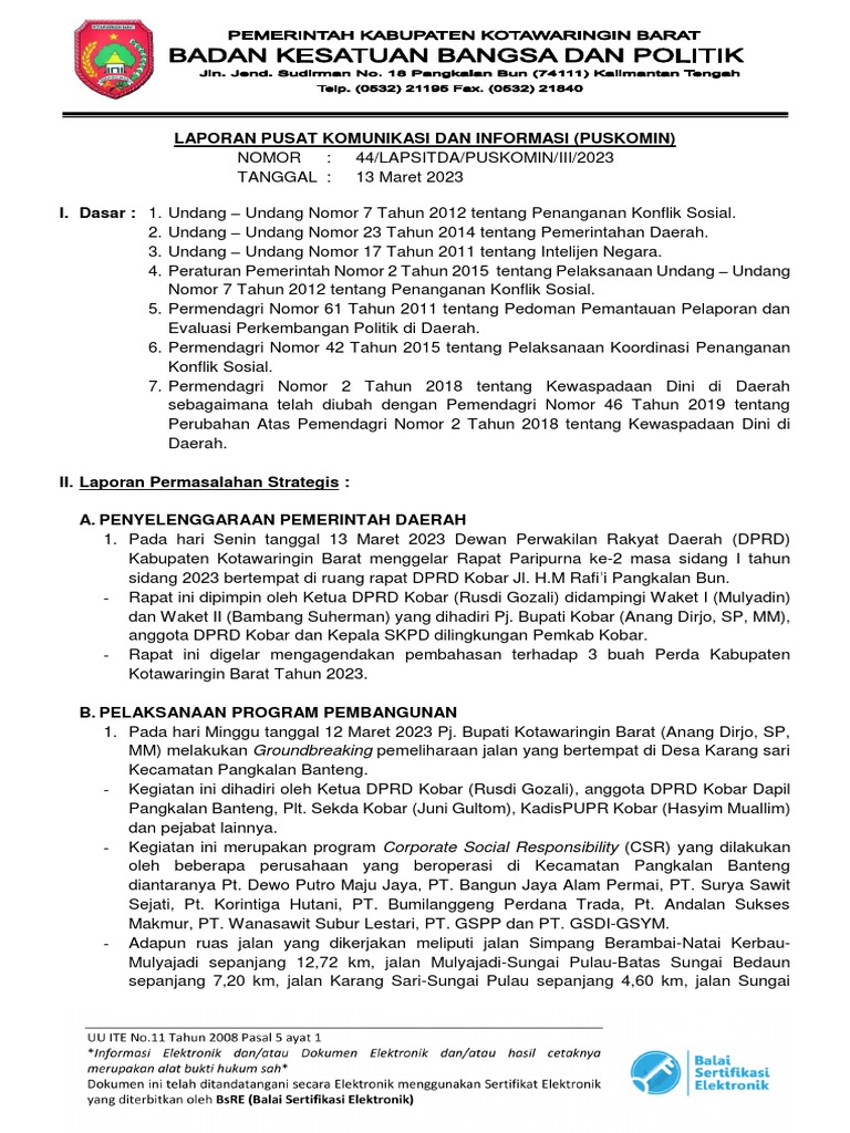 LAP PUSKOMIN KOBAR 13 MARET 2023 - Signed PDF | PDF