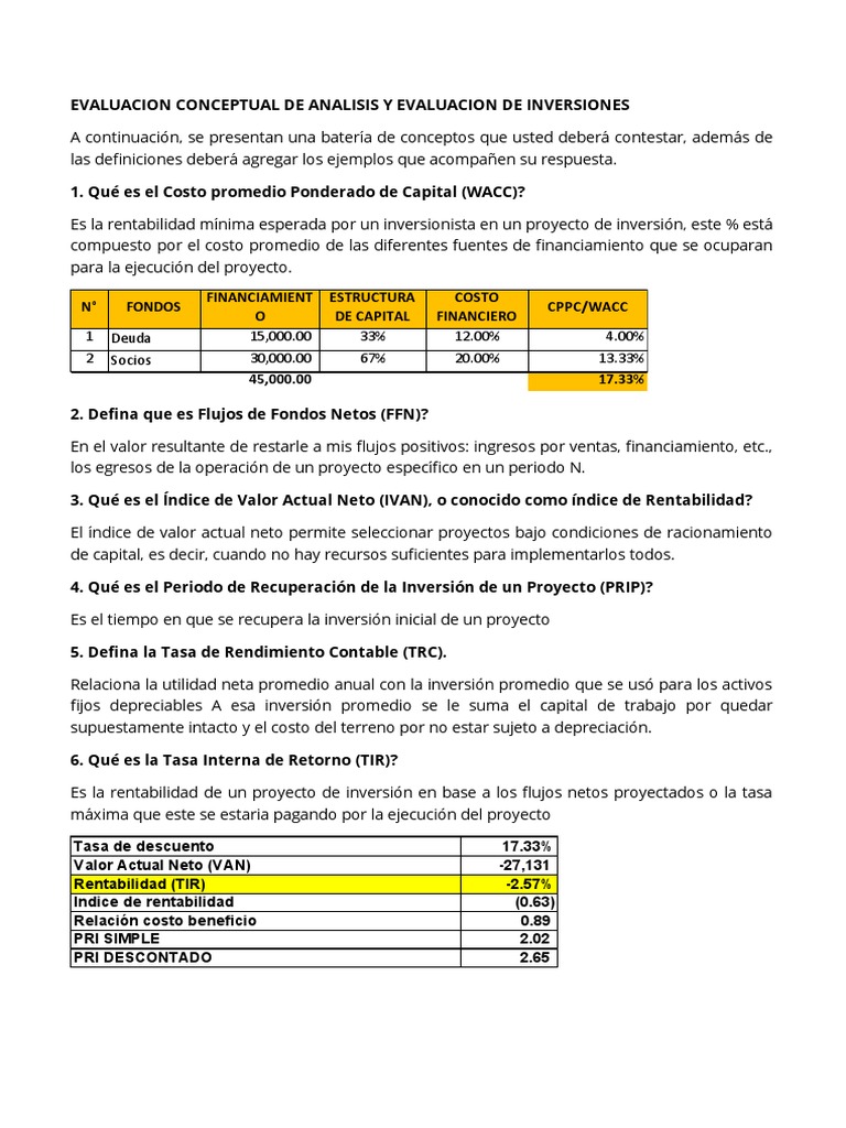 Evaluacion Conceptual de Analisis y Evaluacion de Inversiones | PDF | Tasa interna de retorno ...