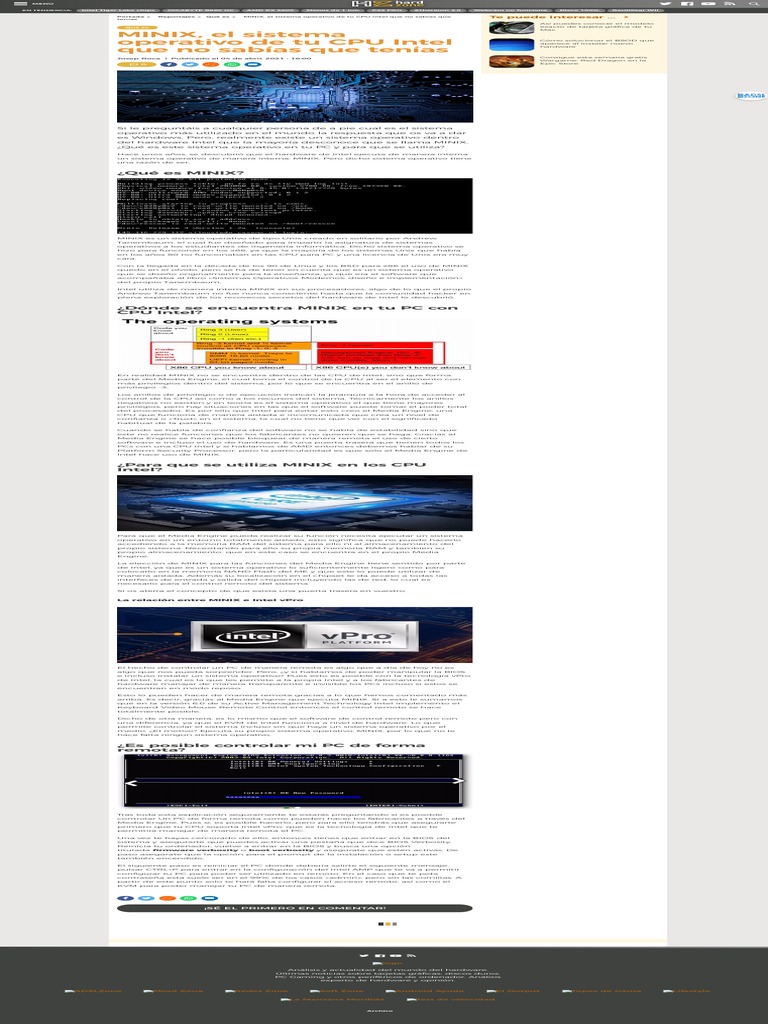 MINIX, El Sistema Operativo Oculto en El Hardware Intel PDF | PDF | Unidad Central de ...