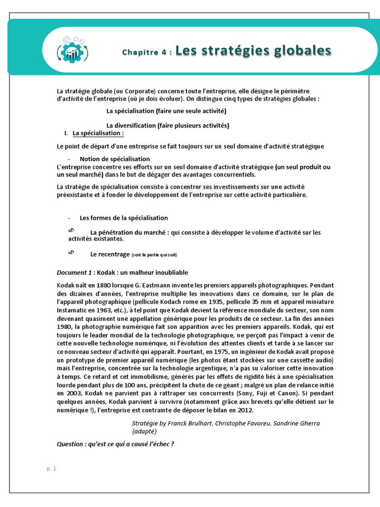 Stratégies d'Entreprise : Cas Kodak et Danone | PDF | Business | Sous-traitance