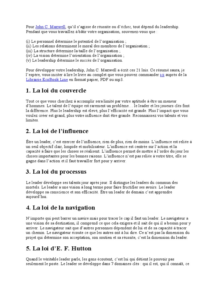 21 Lois Leadership Resumees | PDF | Direction | Loi