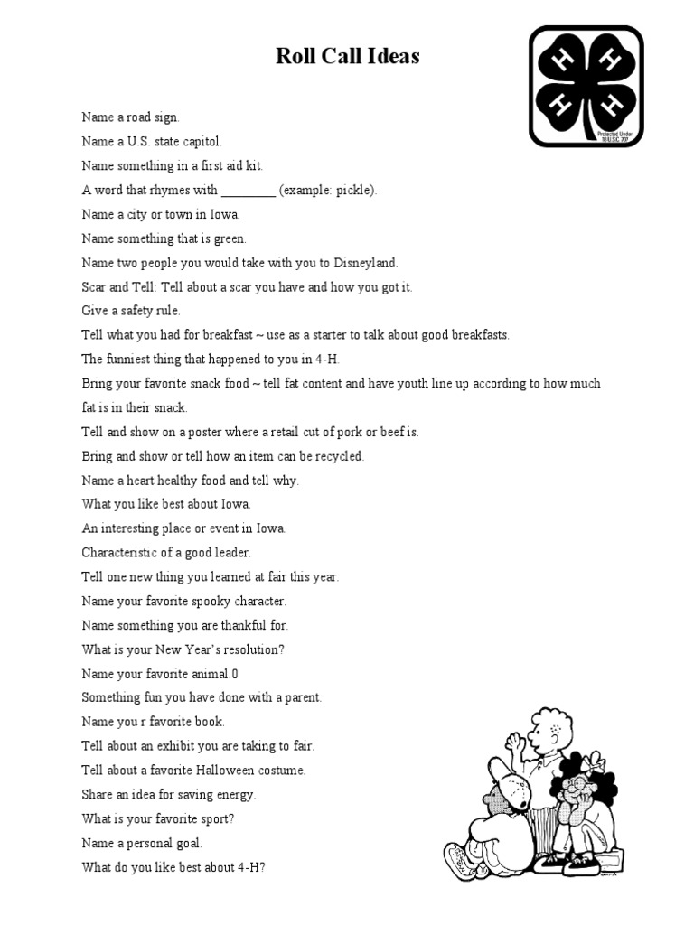 Engaging Roll Call Ideas for Groups | PDF