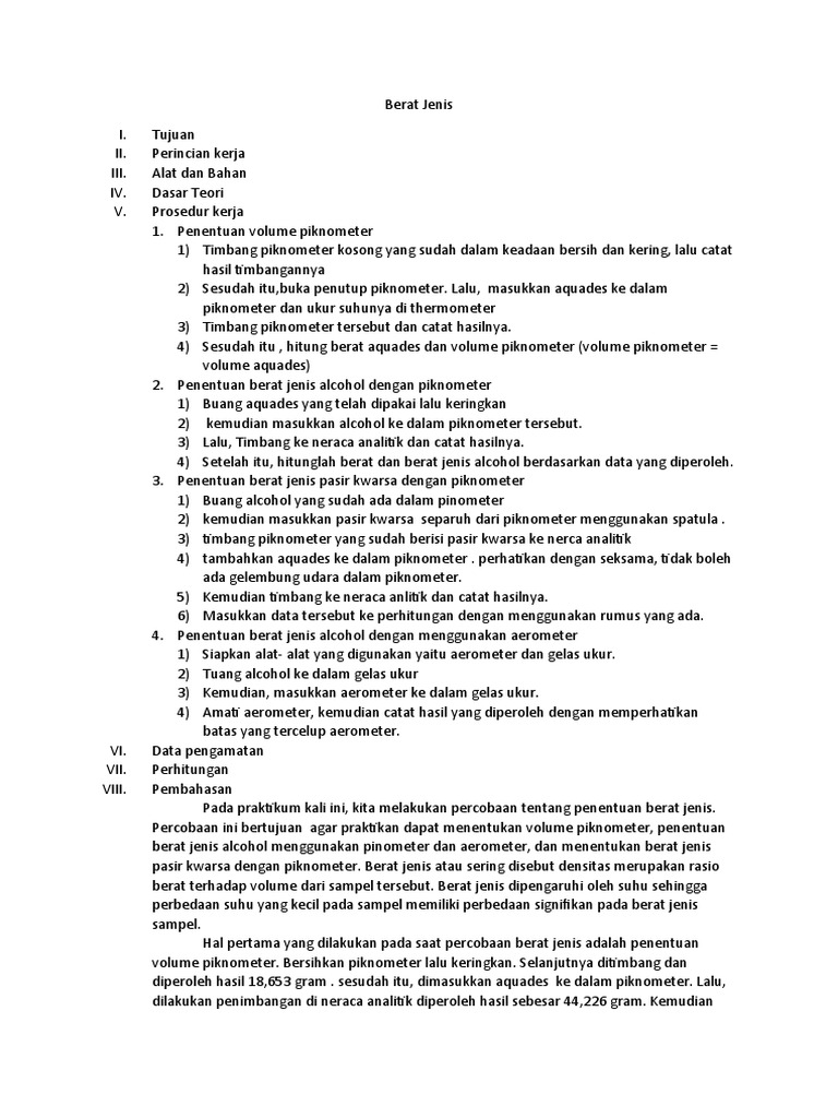 Penentuan Berat Jenis dengan Piknometer dan Aerometer | PDF | Griya & Taman | Sains & Matematika