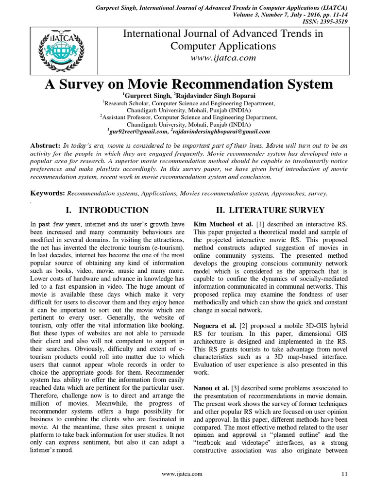 A Survey On Movie Recommendation System PDF | PDF | Computing | Information Science