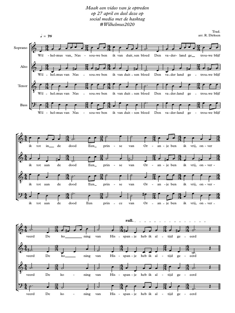 Wilhelmus Gemengd - Koor - Partituur | PDF