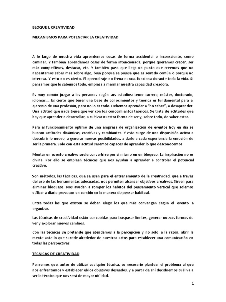 Mecanismos para Potenciar La Creatividad | PDF | Creatividad | Aprendizaje