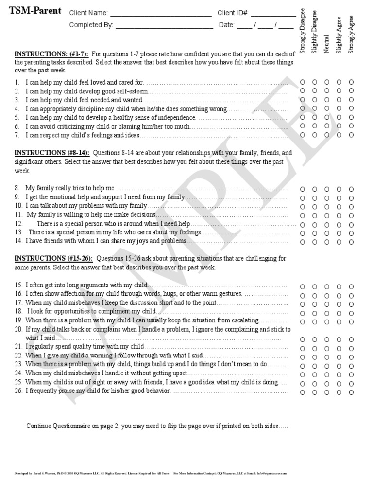 Y OQ TSM Parent PDF | PDF | Interpersonal Relationships | Behavioural Sciences