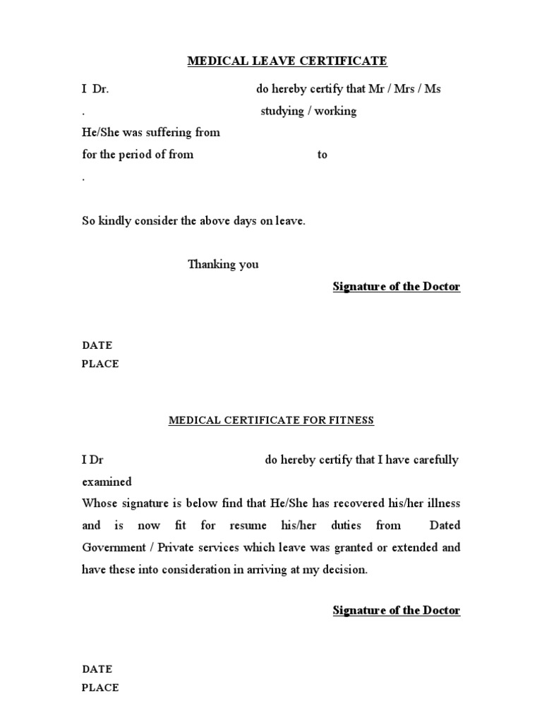 Medical Leave Certificate | PDF