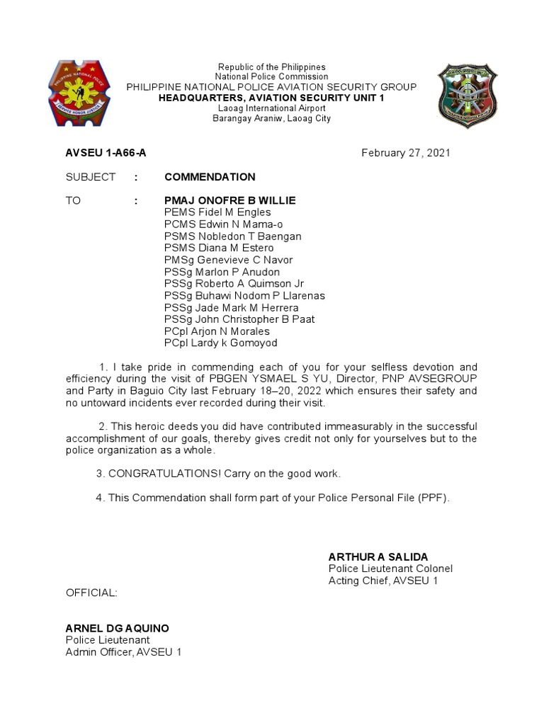 Commendation for Aviation Security Personnel for Ensuring the Safe and ... Commendation for Aviation Security Personnel for Ensuring the Safe and ...
