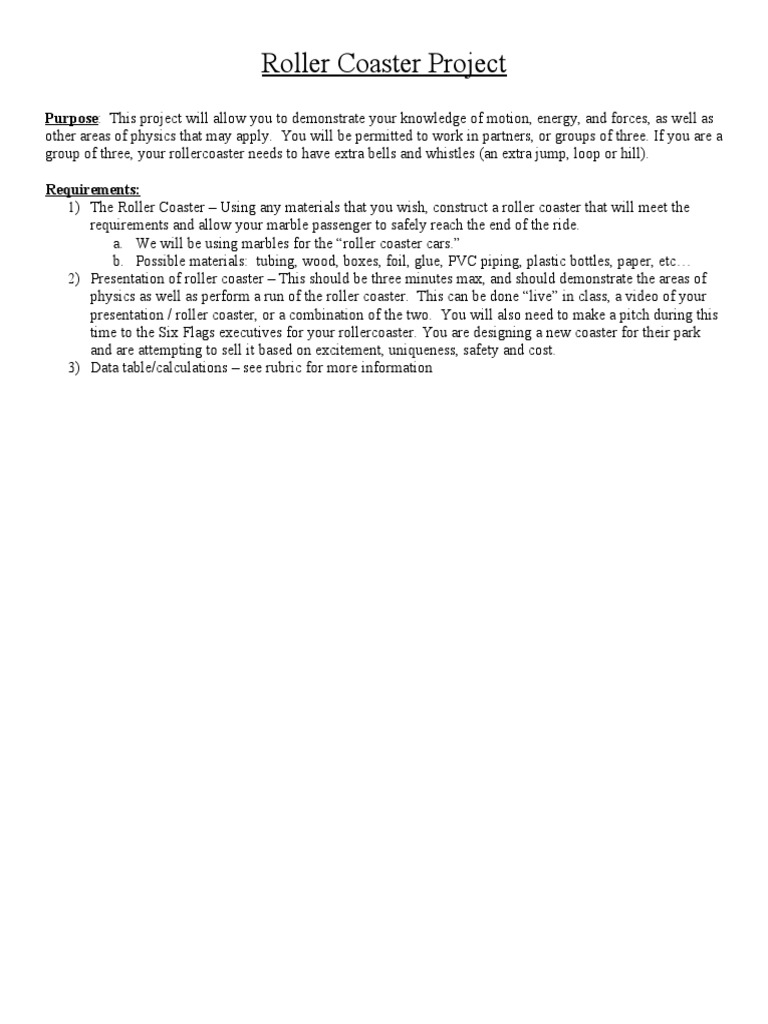 Roller Coaster Project | PDF | Velocity | Potential Energy