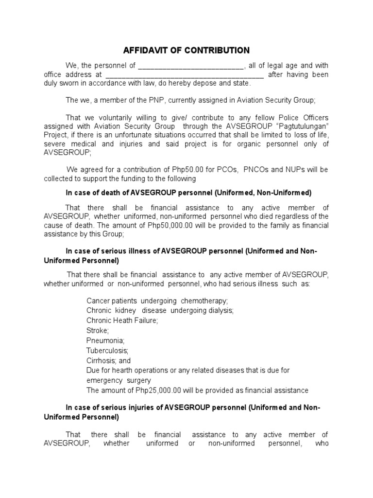 Latest Affidavit of Contribution 50.00 | PDF | Injury | Affidavit