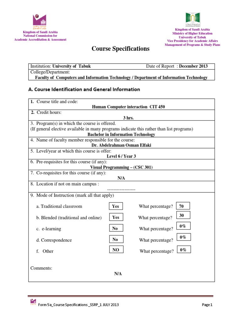 CIT-450 - Course Specifications PDF | PDF | Human–Computer Interaction | Course Evaluation