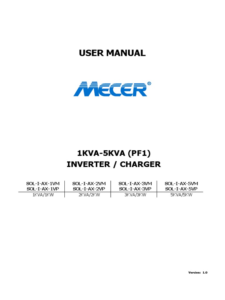 Mecer-Axpert V - PF1 - Manual-20211130 | PDF | Battery Charger | Power ...