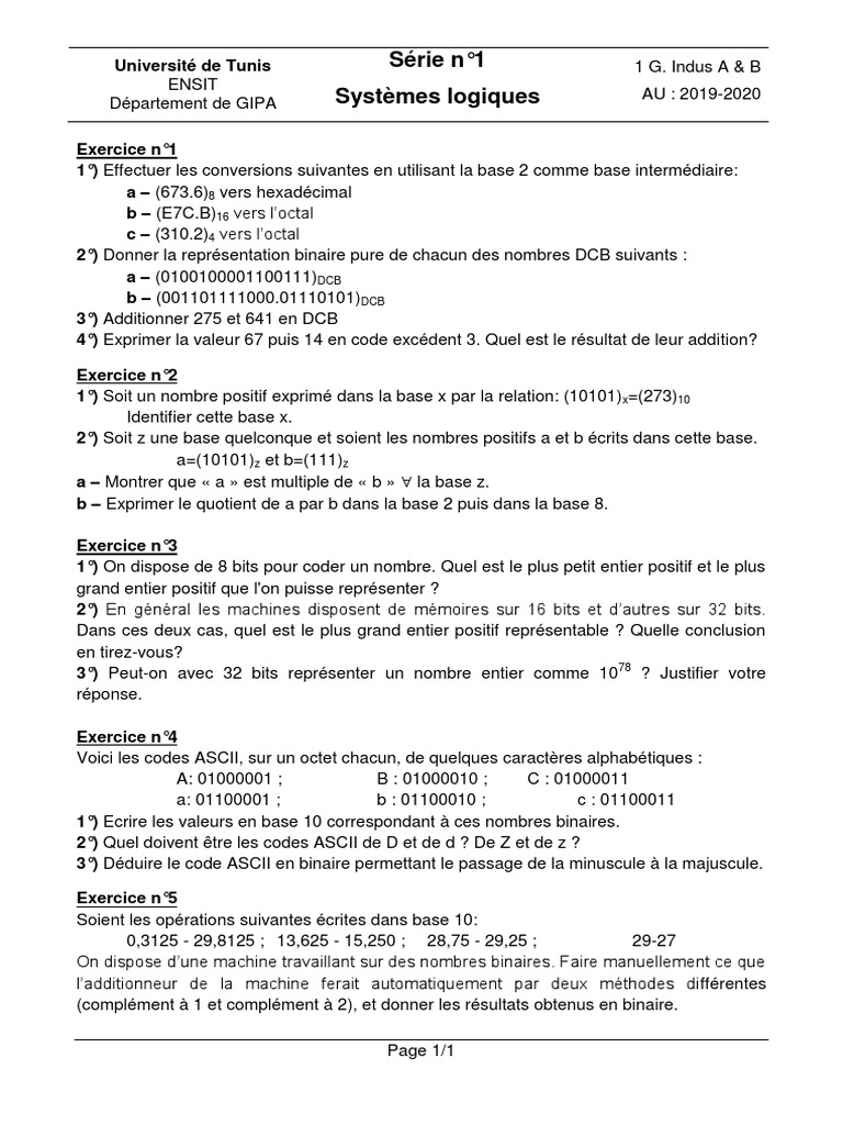 Exercices de conversion et codage binaire | PDF | Ordinateurs ...