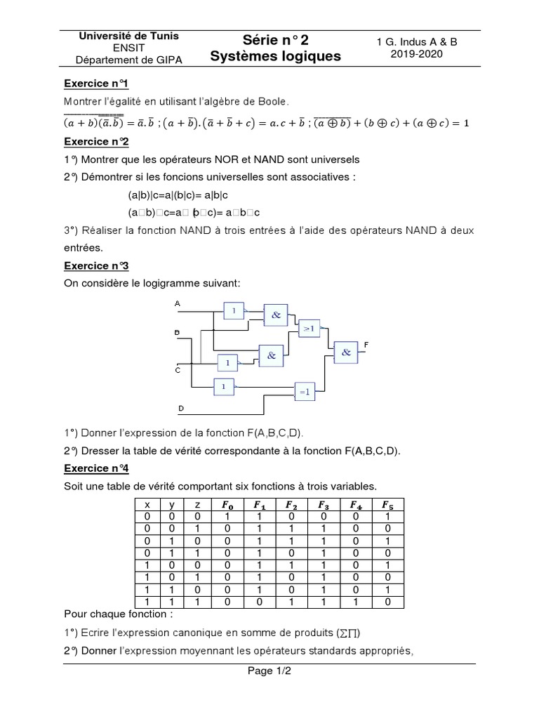 Exercices sur les systèmes logiques | PDF | Mathématiques appliqués ...