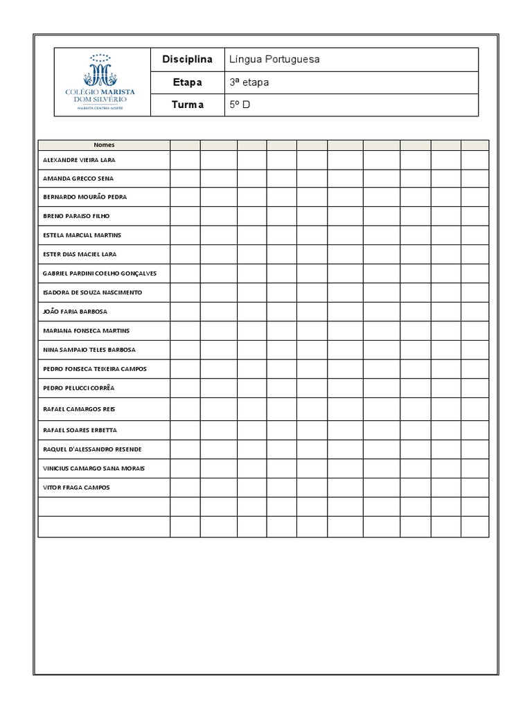 Nomes de Alunos - 5º D e 5º E | PDF