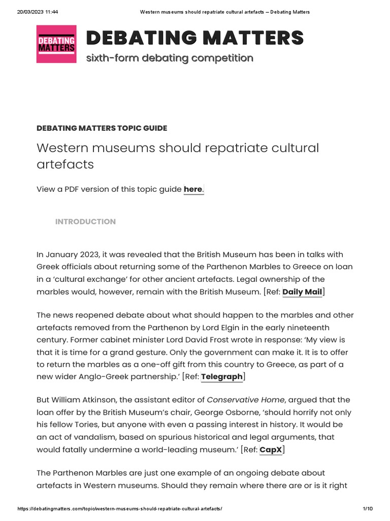 Repatriation of Cultural Artefacts Debate | PDF | Museum | Artifact ...