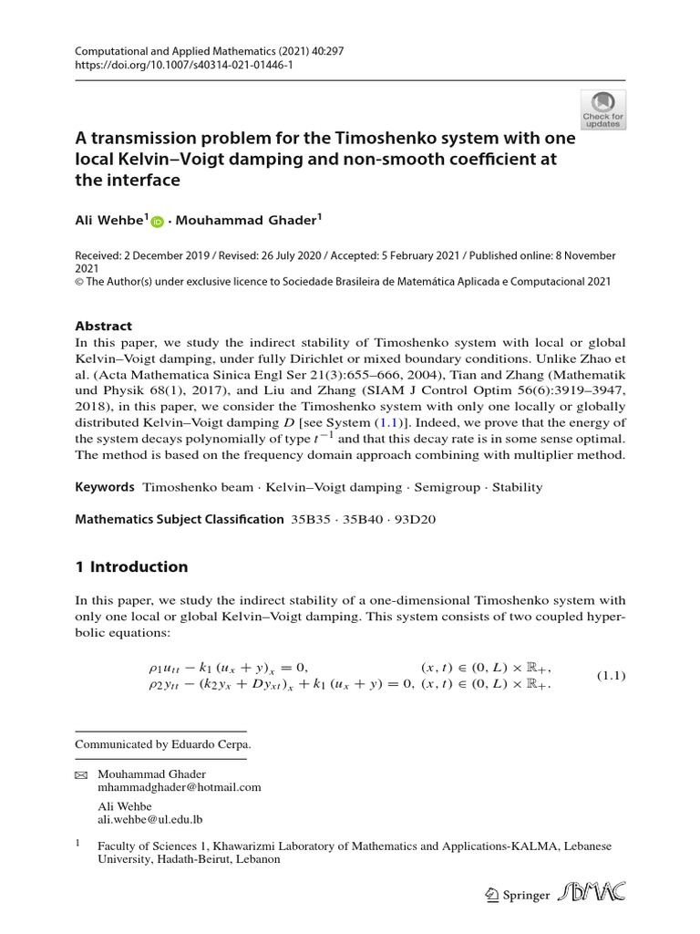 2021-Wehbe-Ghader-A Transmission Problem For The Timoshenko System With One Local Kelvin-Voigt ...