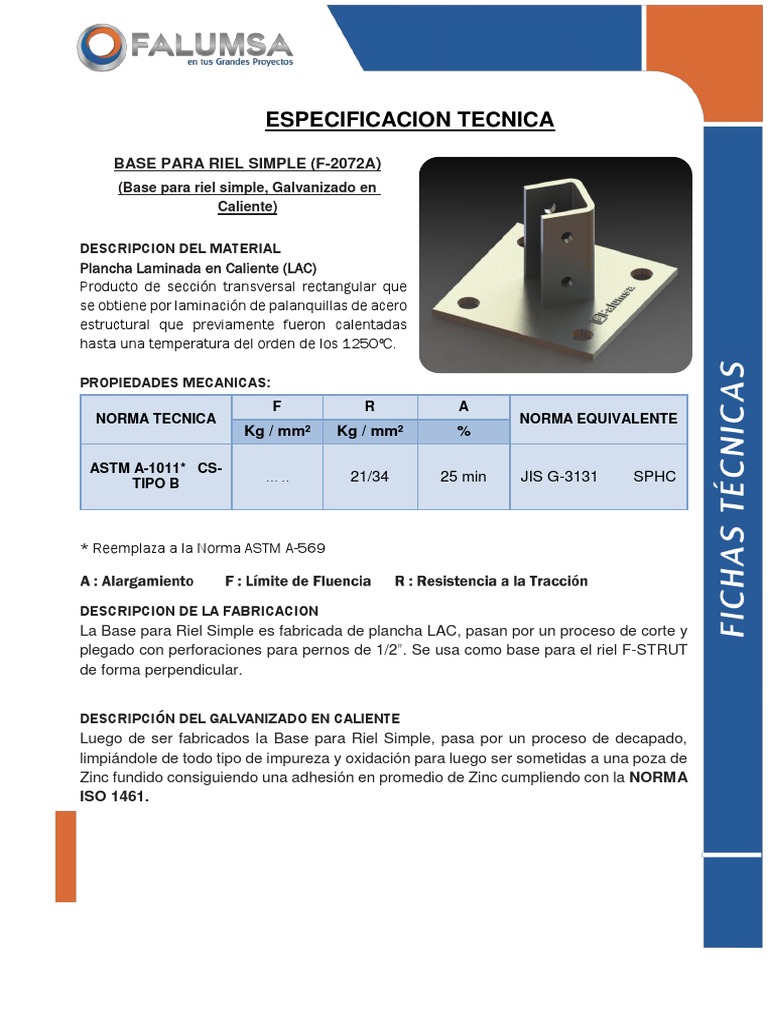 Especificación técnica para bases de riel simple galvanizadas en ...