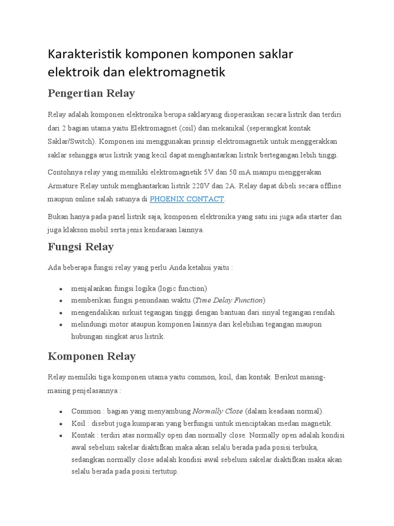 Karakteristik Komponen Komponen Saklar Elektroik Dan Elektromagnetik | PDF