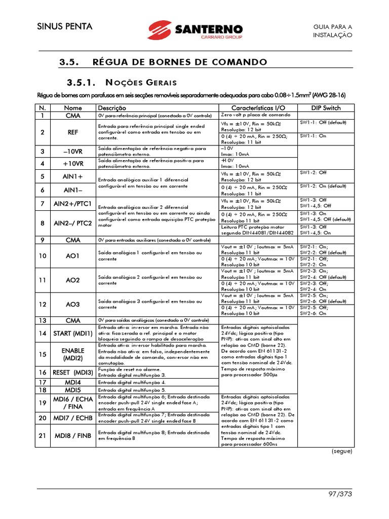Santerno Sinus Penta BORNES | PDF | Relé | Ciência da Computação