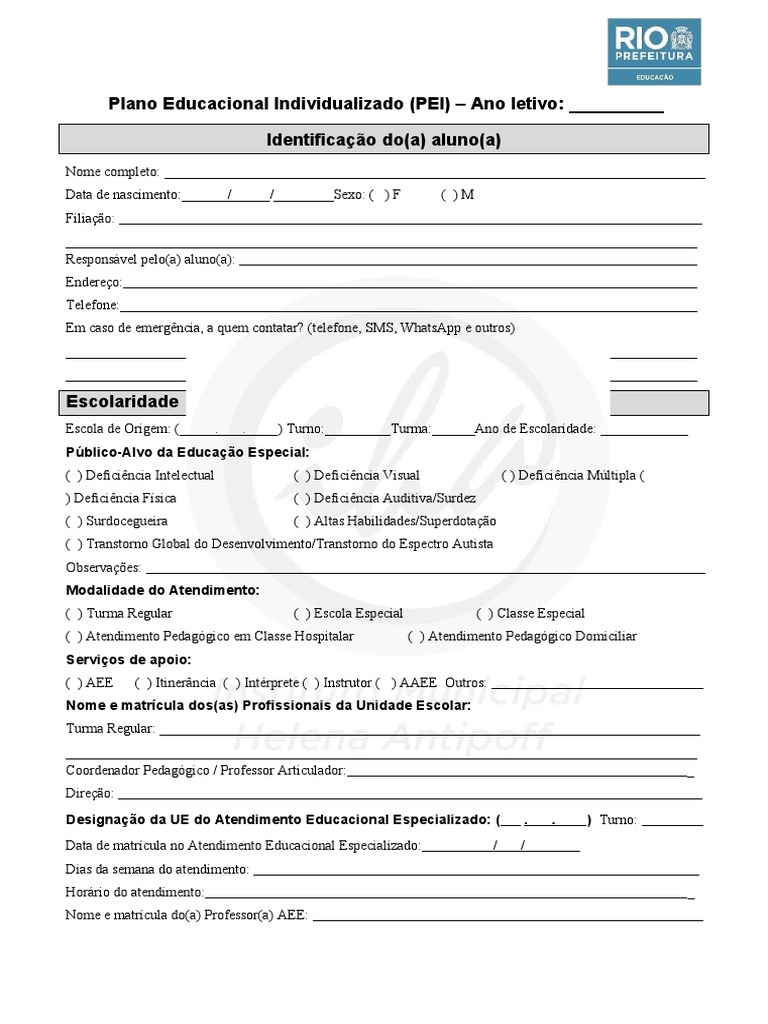 Plano Educacional Individualizado PEI | PDF | Educação Especial | Pedagogia