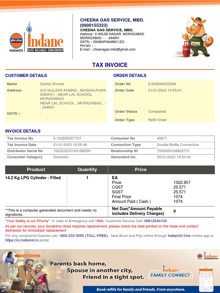 Cheena Gas Service tax invoice for LPG cylinder refill | PDF ...