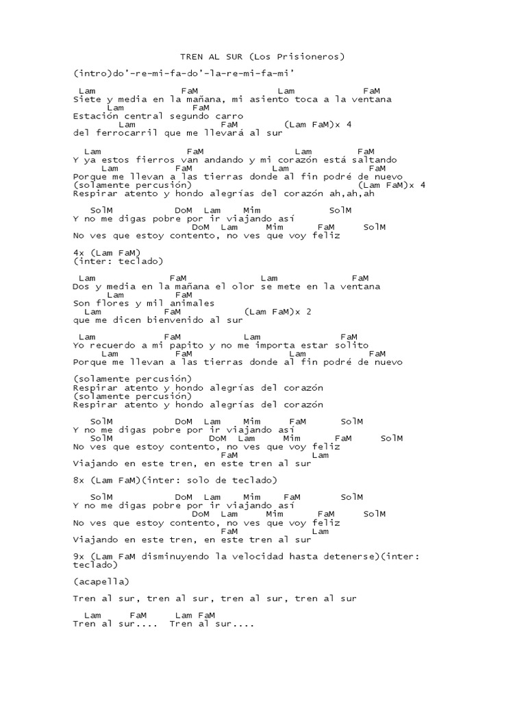 Acordes y letra de "Tren al Sur" | PDF | Clásicos