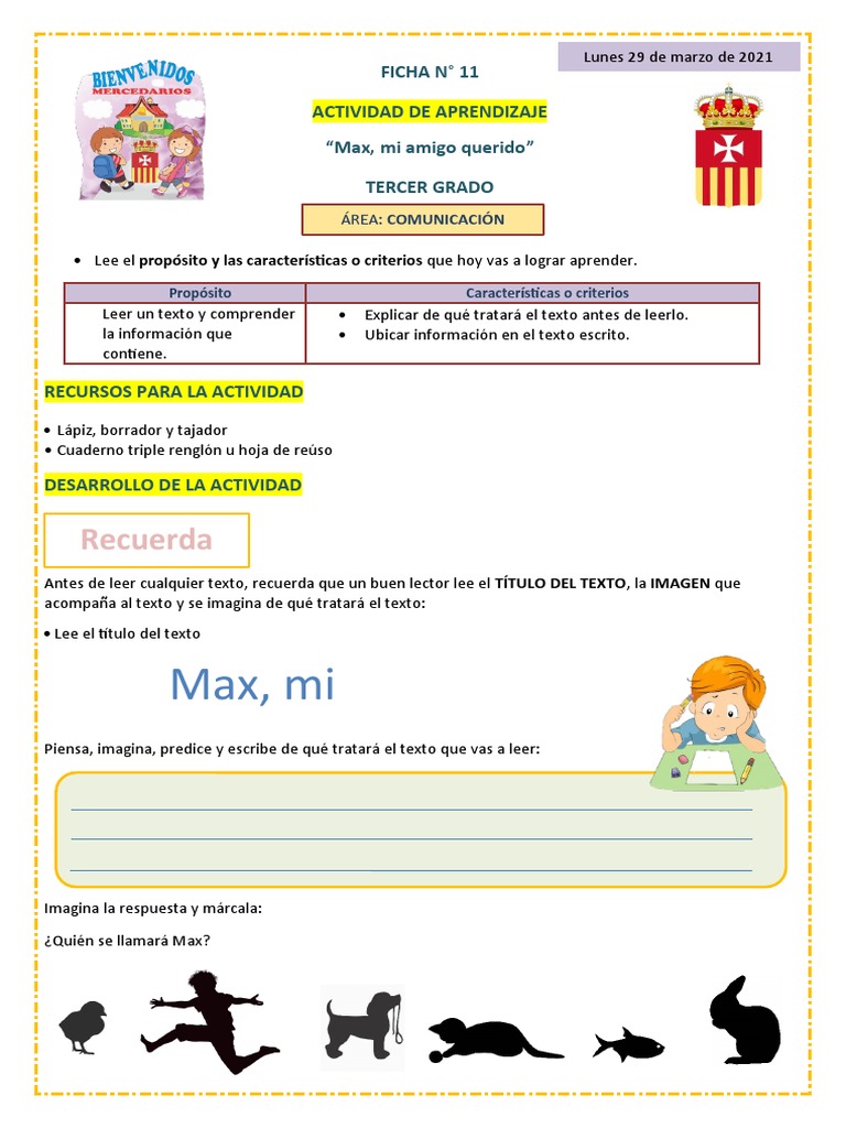 Lunes 29 Ficha 11 de Texto Narrativo Max, Mi Amigo Querido | PDF