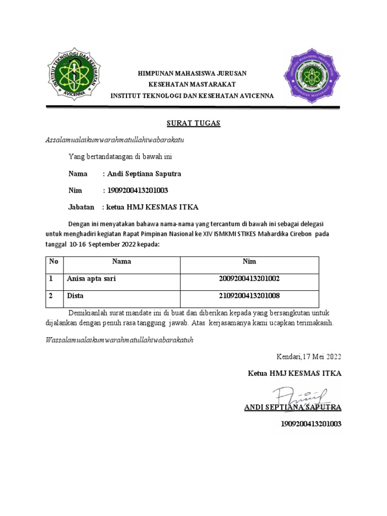 Surat Tugas Rapimnas Ismkmi Stikes Mahardika Cirebon | PDF