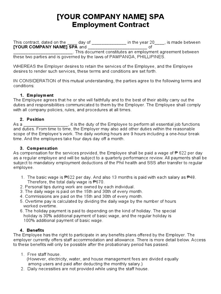 Employment Contract - Ver2.0 - Manager | PDF | Salary | Employment