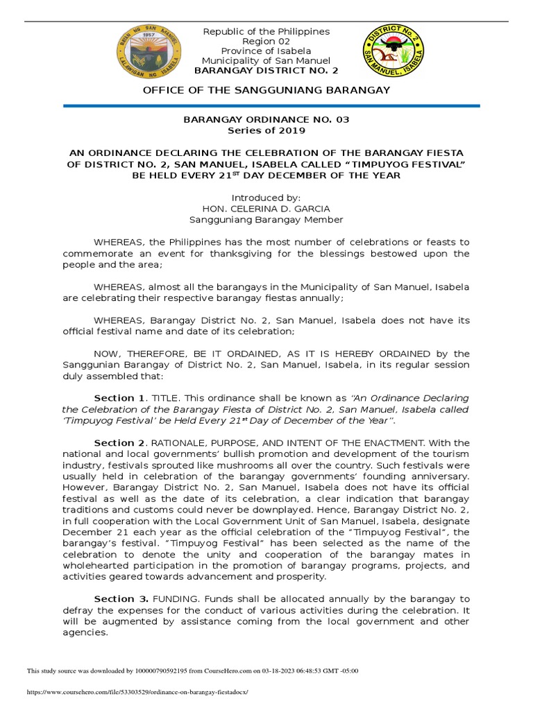 Timpuyog Festival Ordinance 2019 | PDF