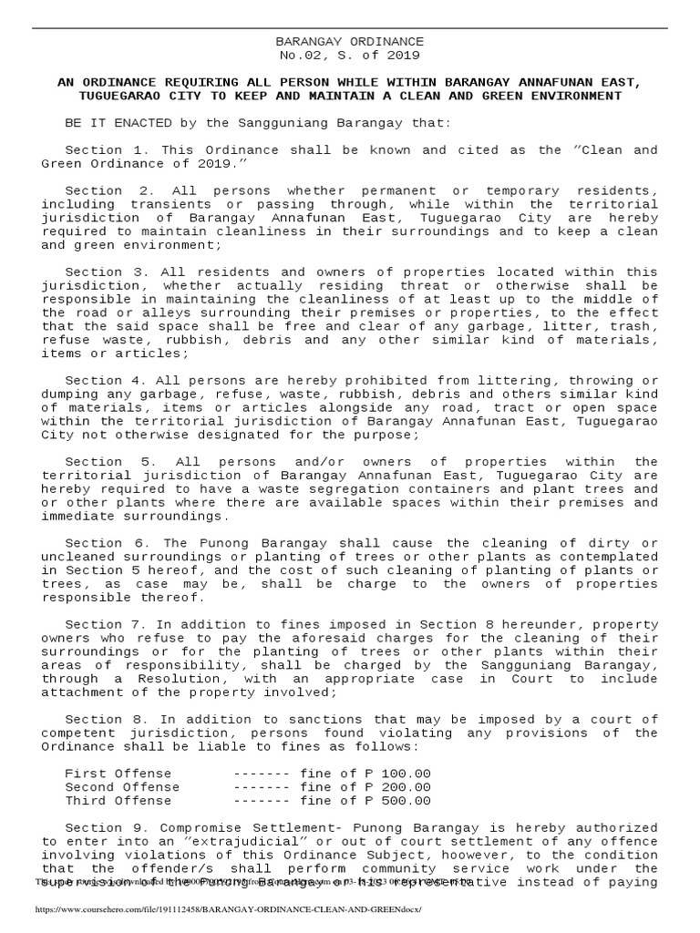 Barangay Ordinance Clean and Green | PDF | Fine (Penalty) | Common Law