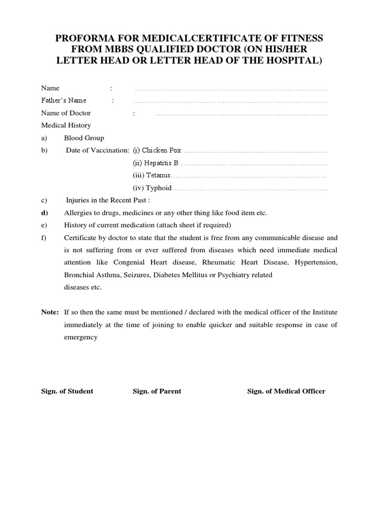 Medical CertificateProforma | PDF | Self-Improvement | Wellness