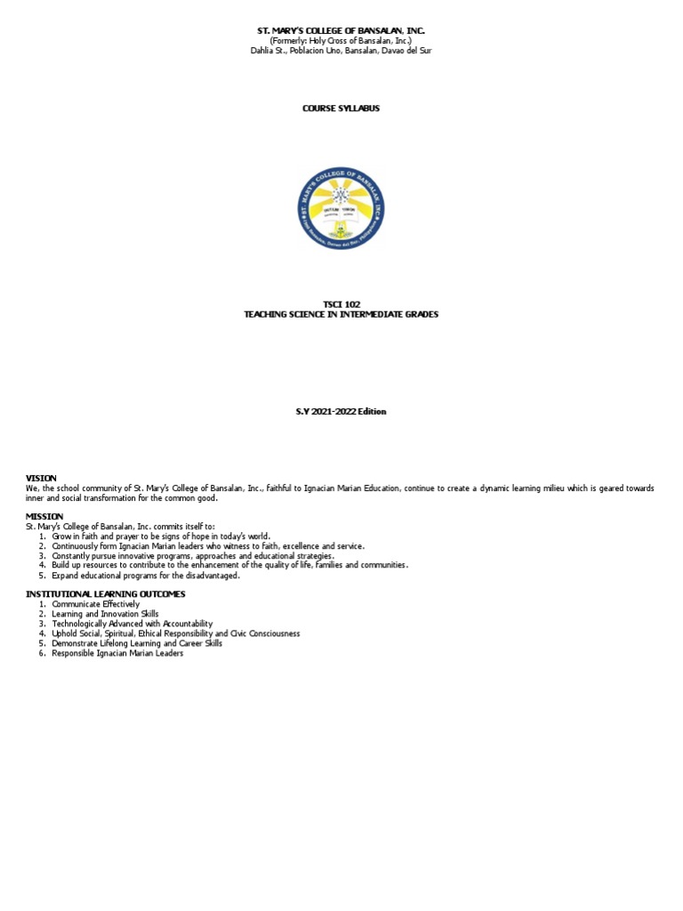 TSci02 Syllabus-Teaching Science in The Elementary Grades | PDF ...