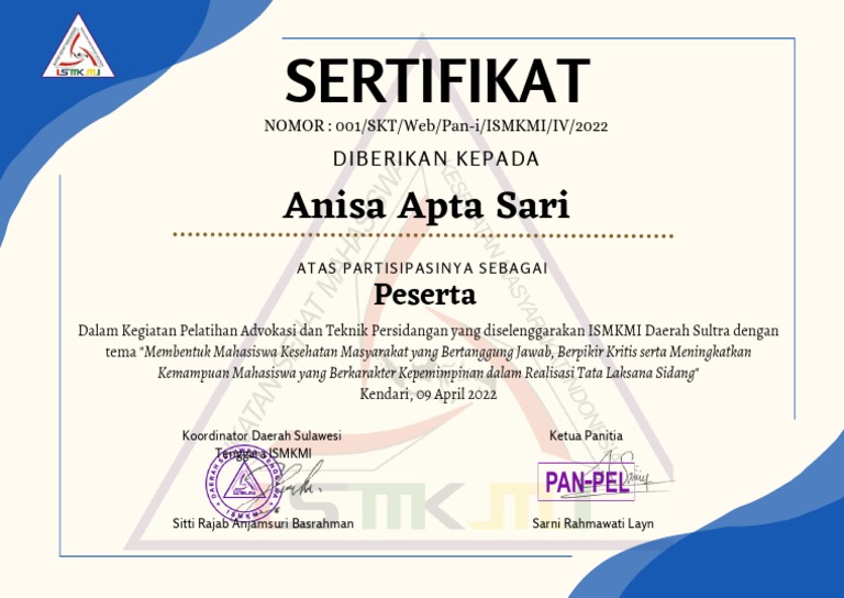 Sertifikat Pelatihan ISMKMI Sultra | PDF | Teknologi & Rekayasa