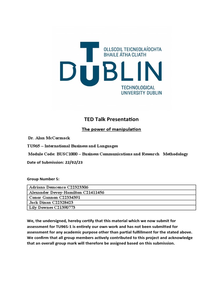 TU Dublin Submission Cover Page | PDF