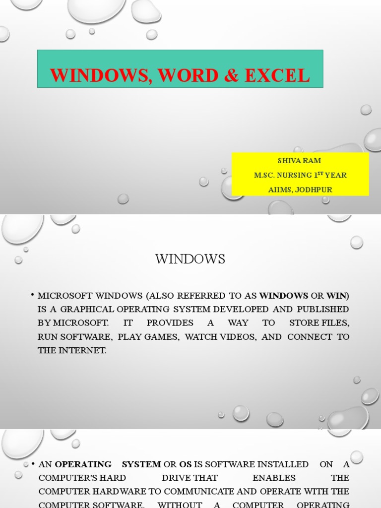 Window, Word & Excel | PDF | Microsoft Excel | Operating System