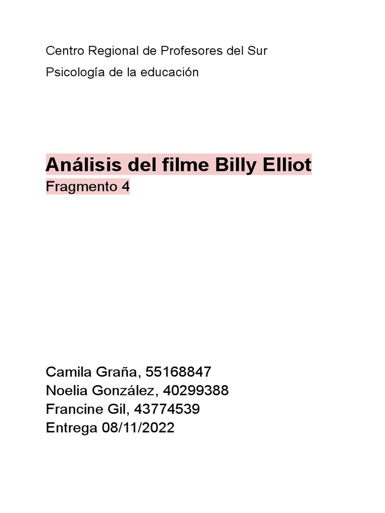Análisis educativo de Billy Elliot | PDF | Aprendizaje | Pensamiento