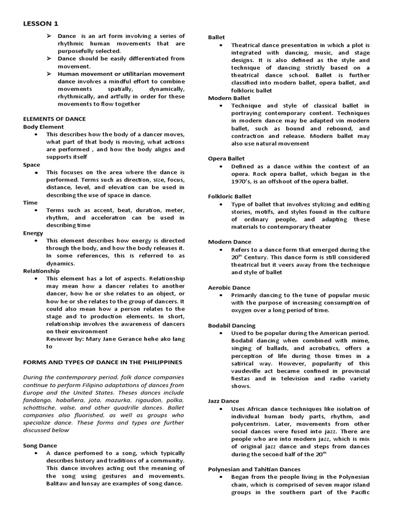 Types of Dance and Their Elements | PDF | Dances | Ballet
