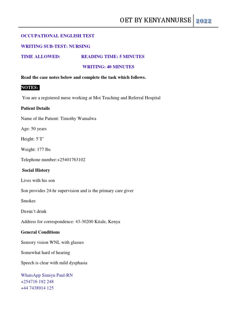 Oet Writing Test 1 PDF | PDF