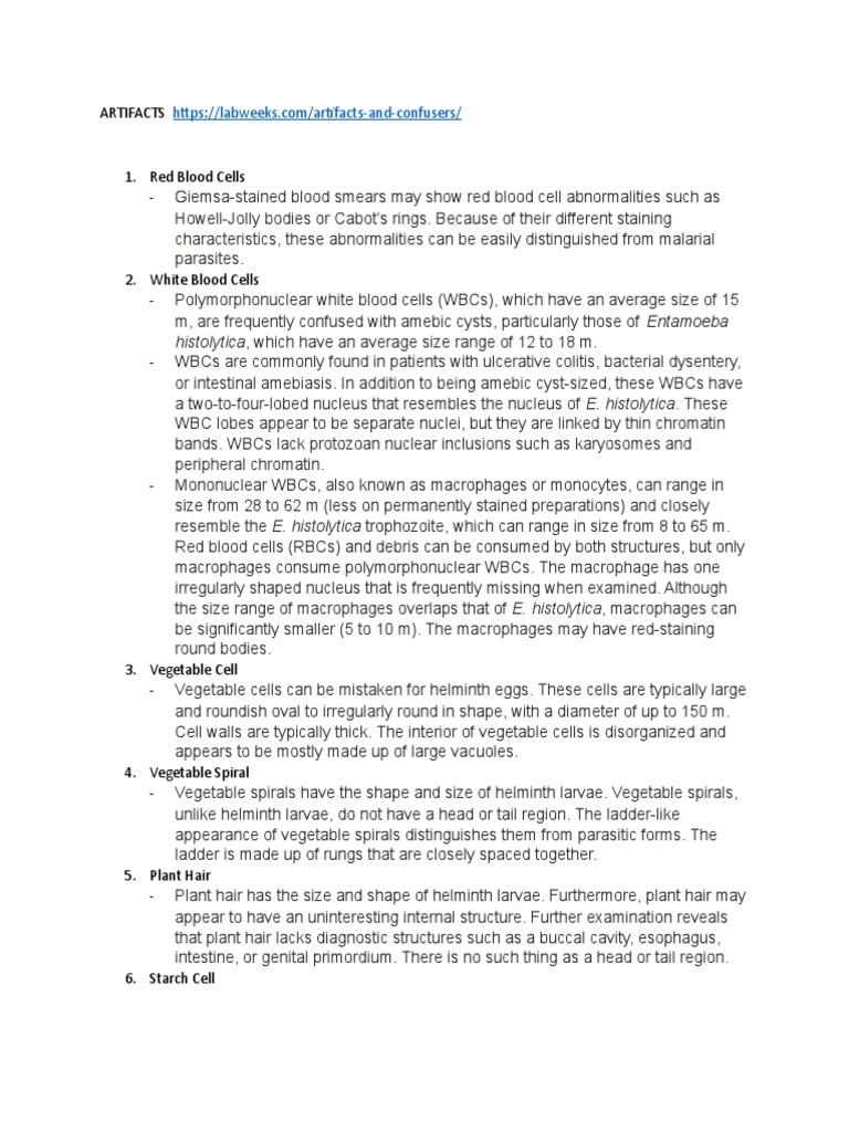 Artifacts Compilation | PDF | White Blood Cell | Medical Specialties