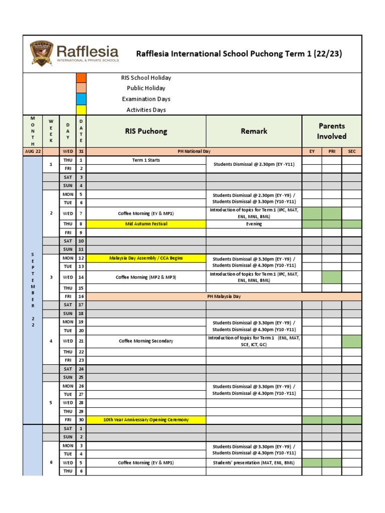 Rafflesia International School Calendar | PDF | Observances