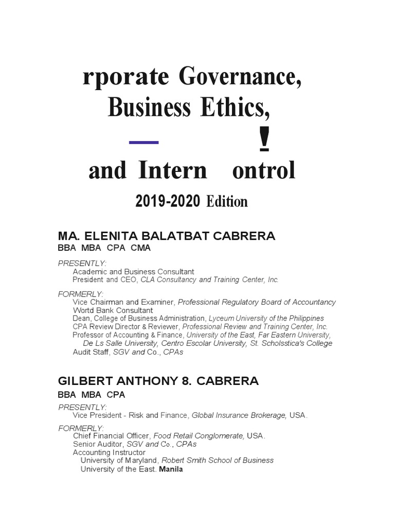 Corporate Governance Business Ethics Risk Management and Internal ...