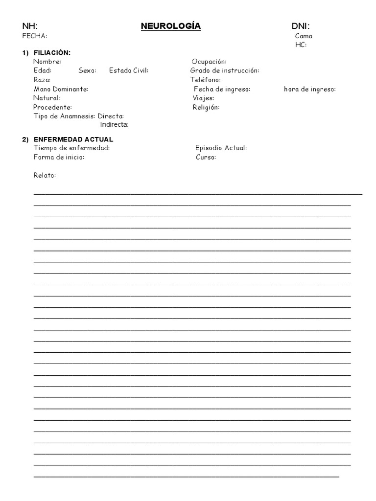 Historia Clínica Neuro 2 PDF | Descargar gratis PDF | Enfermedades y trastornos | Medicina CLINICA