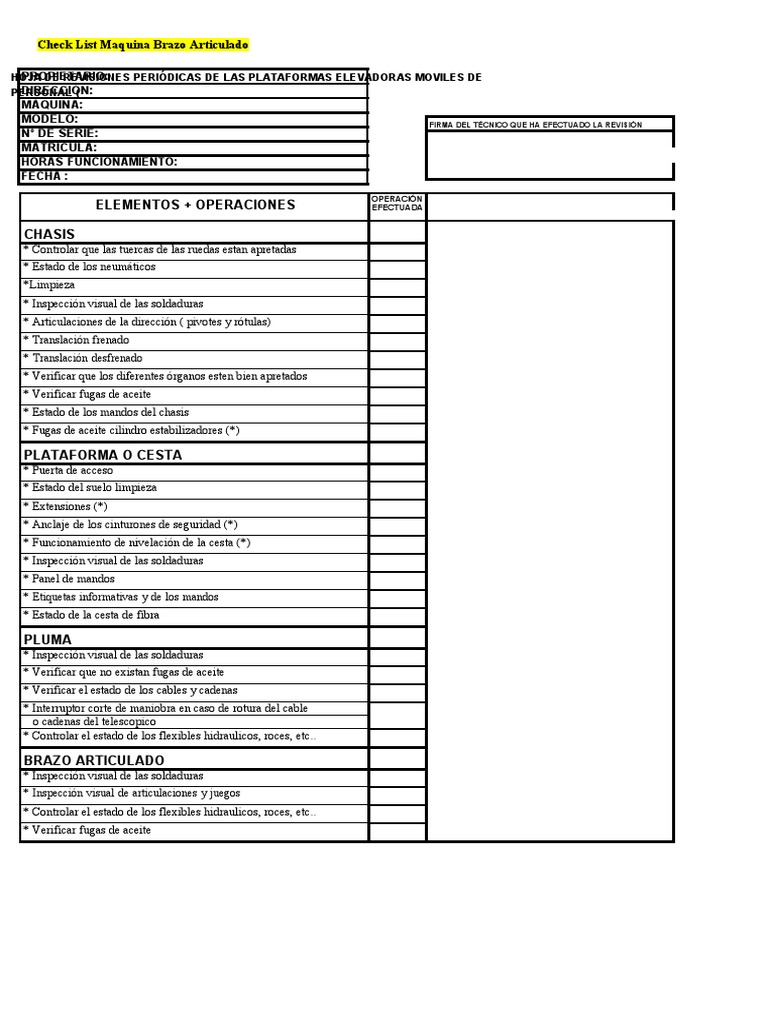 Checklist Plataformas | PDF | Transporte | Vehículo de motor
