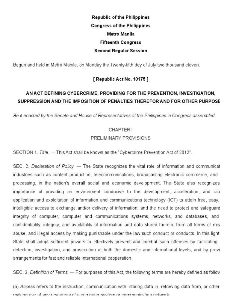 Cybercrime Prevention Act of 2012 | PDF | Computer Security | Security