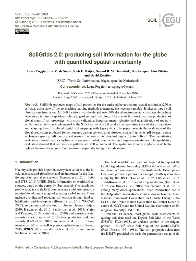SoilGrids 2.0 Producing Soil Information For The Globe | PDF | Cross Validation (Statistics) | Soil